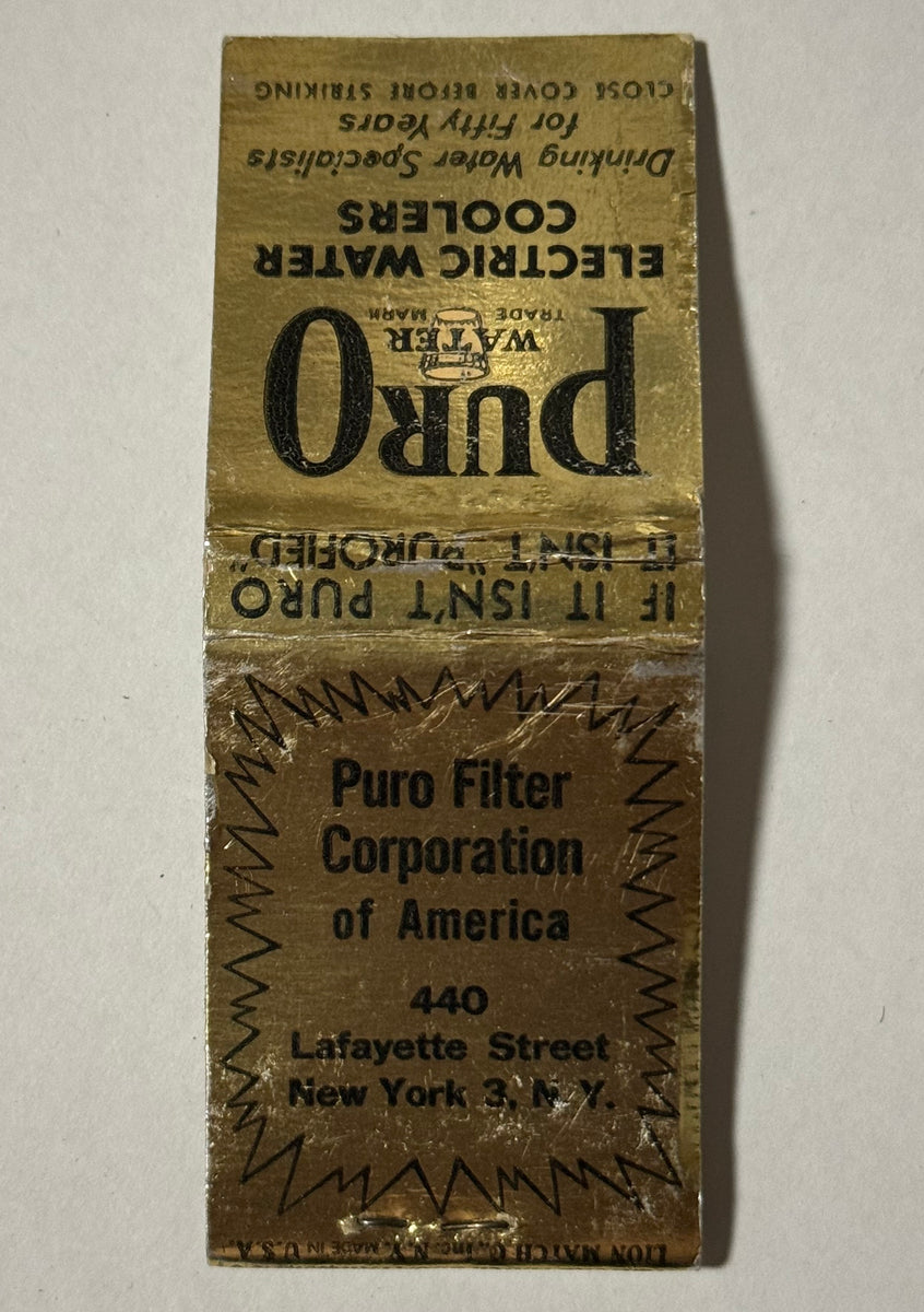 "Puro Filter Corporation" New York, NY Vintage Feature Matchbook ...