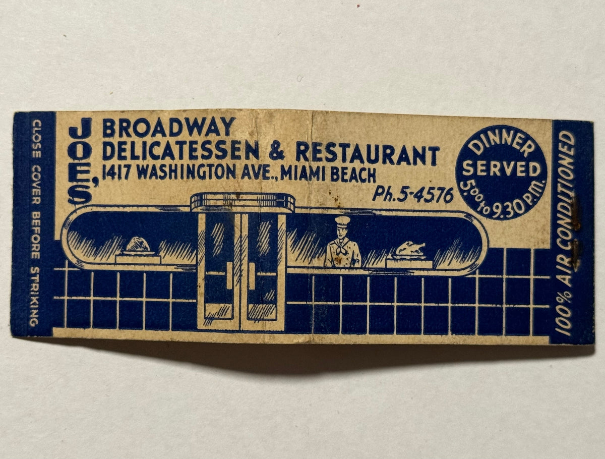"Joe's Broadway" Vintage Feature Matchbook with Full Length Cover ...