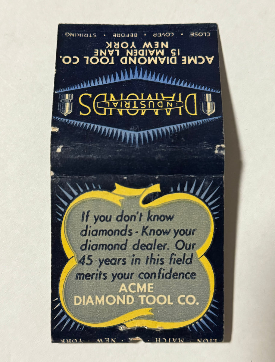 "Acme Diamond Tool Company" New York, NY Vintage Feature Matchbook ...